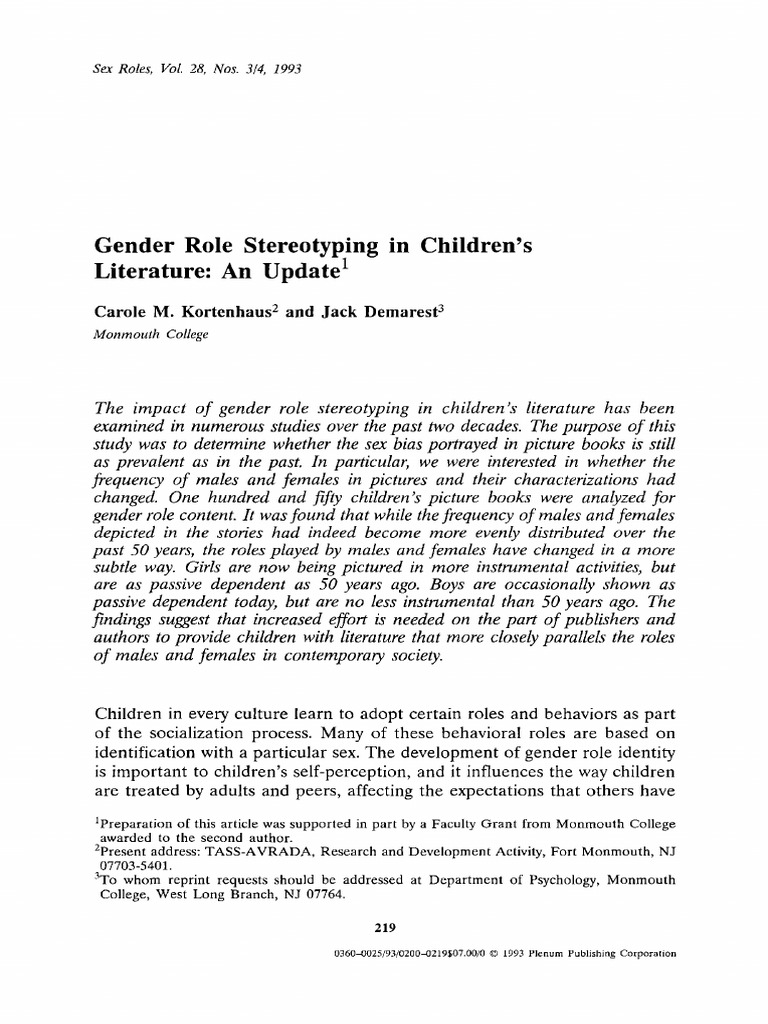 Gender Role Stereotyping in Children's Literature: An Update I ...