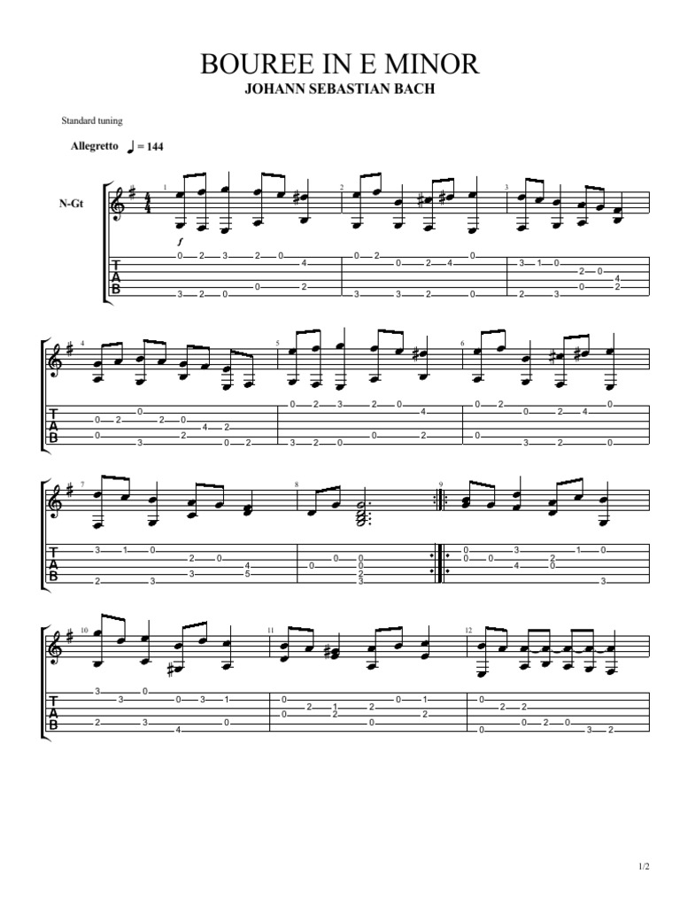 Johann Sebastian Bach - Bouree in E Minor (Guitar Pro) | PDF | Christian Music | Compositions