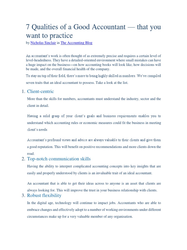 7 Qualities of A Good Accountant | PDF | Integrity | Accounting