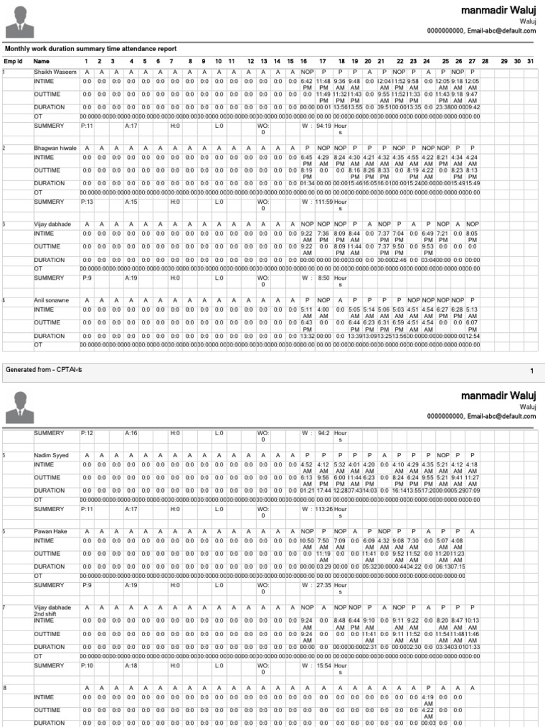 Monthly Attendance Summary Report | PDF