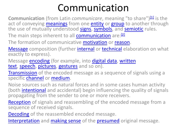Communication (From Latin Communicare, Meaning "To Share") | PDF
