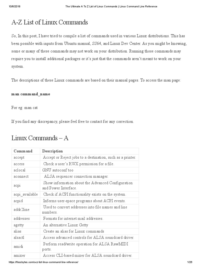 The Ultimate A To Z List of Linux Commands - Linux Command Line Reference | PDF | File System ...