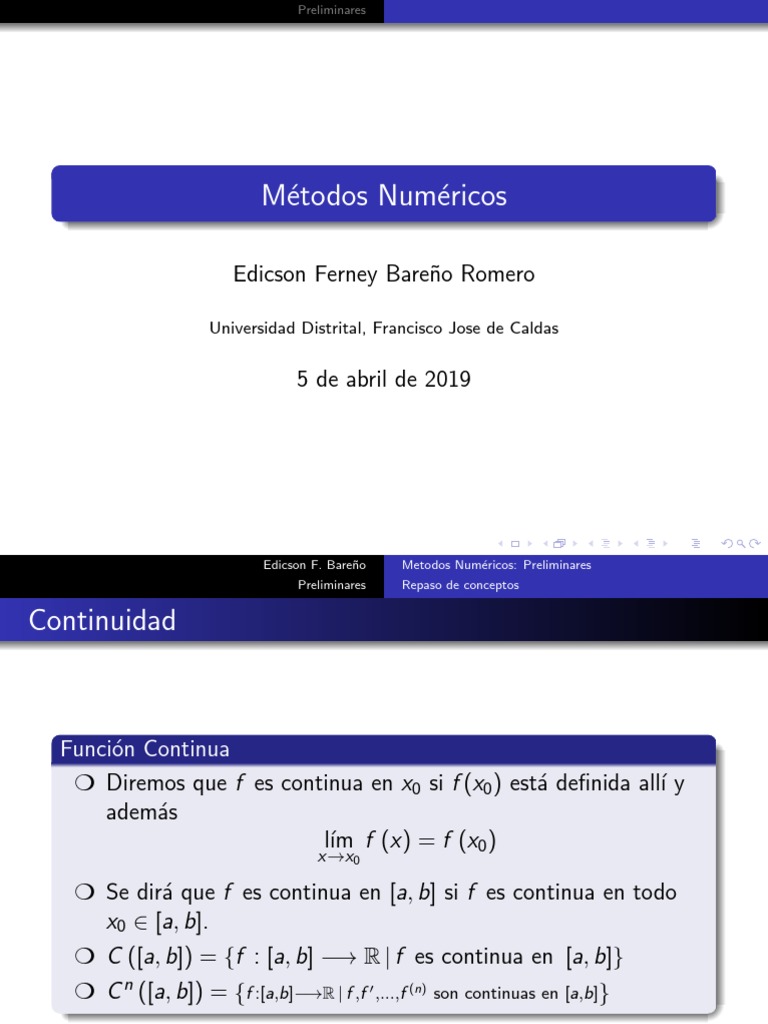 M Todos Num Ricos - Preliminares | PDF | Derivado | Función continua
