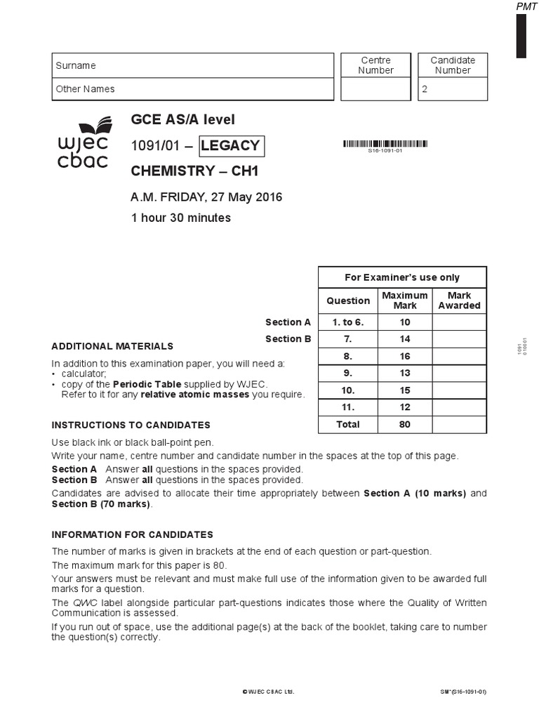 June 2016 QP - Unit 1 WJEC Chemistry A-Level | PDF | Radioactive Decay ...