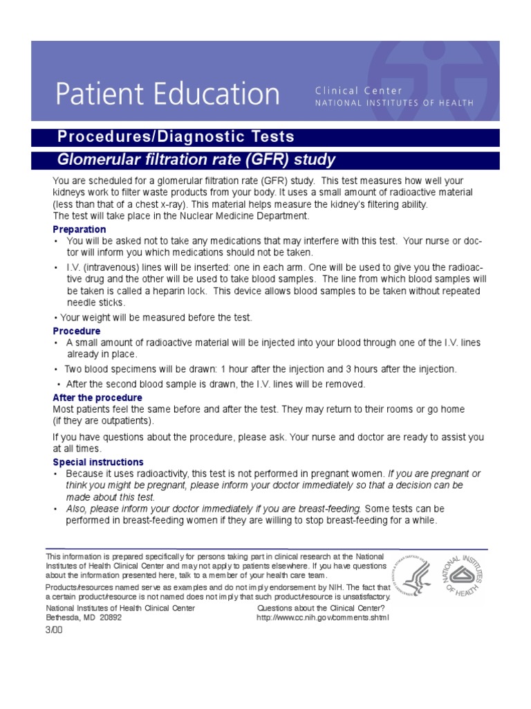 Procedures/Diagnostic Tests: Glomerular Filtration Rate (GFR) Study ...