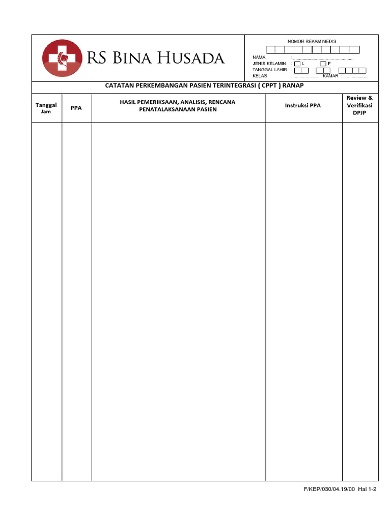 Formulir CPPT Rawat Inap-A4-c | PDF