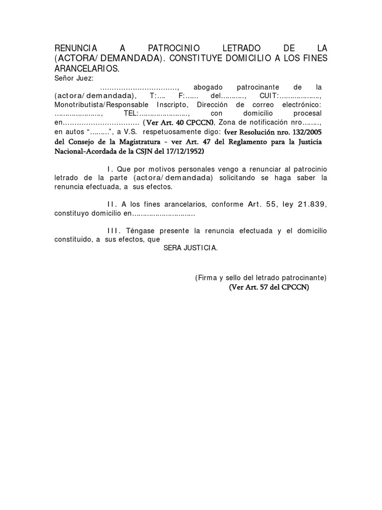 Renuncia Al Patrocinio Letrado 454 | PDF | Ley procesal | Ley ...