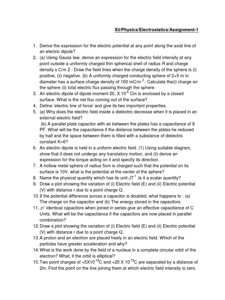 Worksheet Electrostatics | PDF | Capacitor | Electric Field
