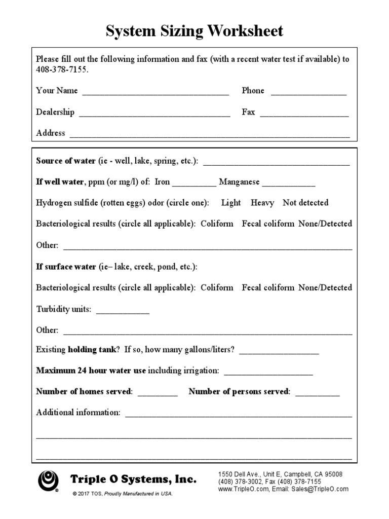 System Sizing Worksheet | PDF