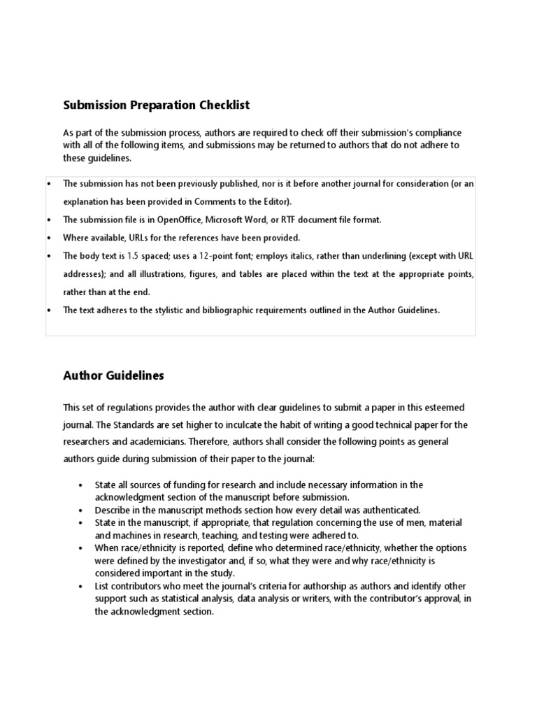 Submission Preparation Checklist | PDF | Academic Journal | Data Analysis