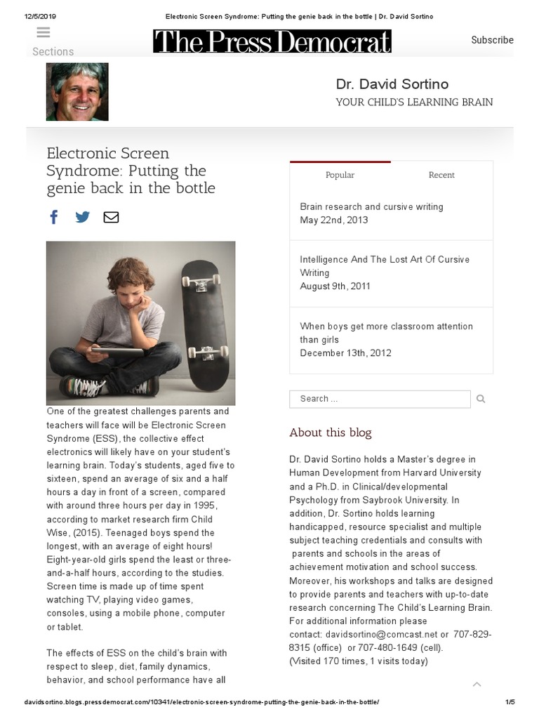 Electronic Screen Syndrome - Putting The Genie Back in The Bottle - Dr ...