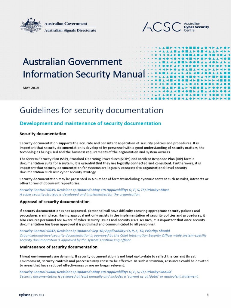 ISM - Guidelines For Security Documentation (MAY19) | PDF | Information Security | Computer Security
