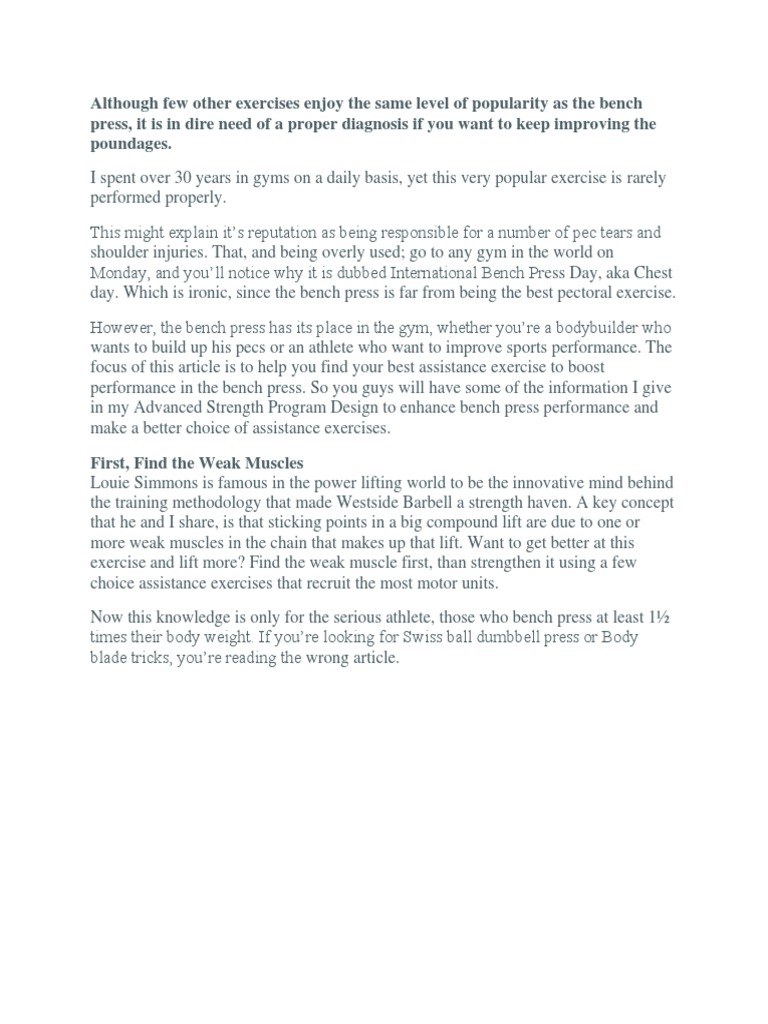 Problem Solving Bench Press | PDF | Recreation | Physical Exercise