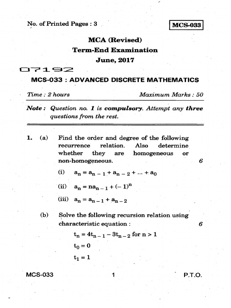 Advanced Discrete Mathematics Exam Guide | PDF | Recurrence Relation ...