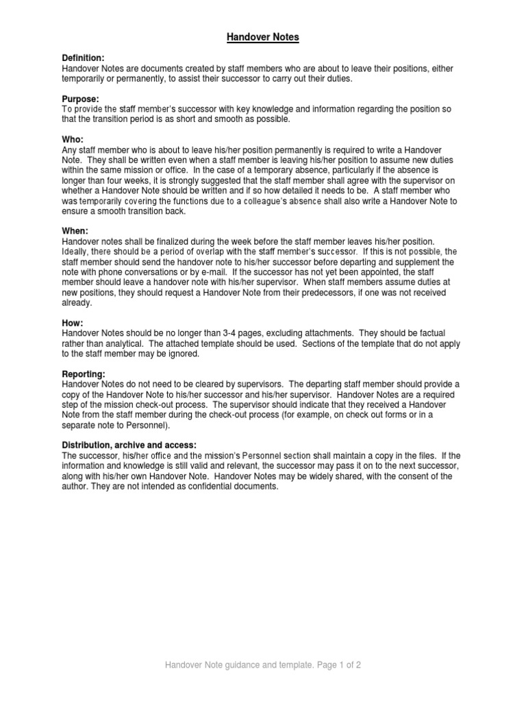Handover Note Guidance and Template | PDF | Government | Computing And ...