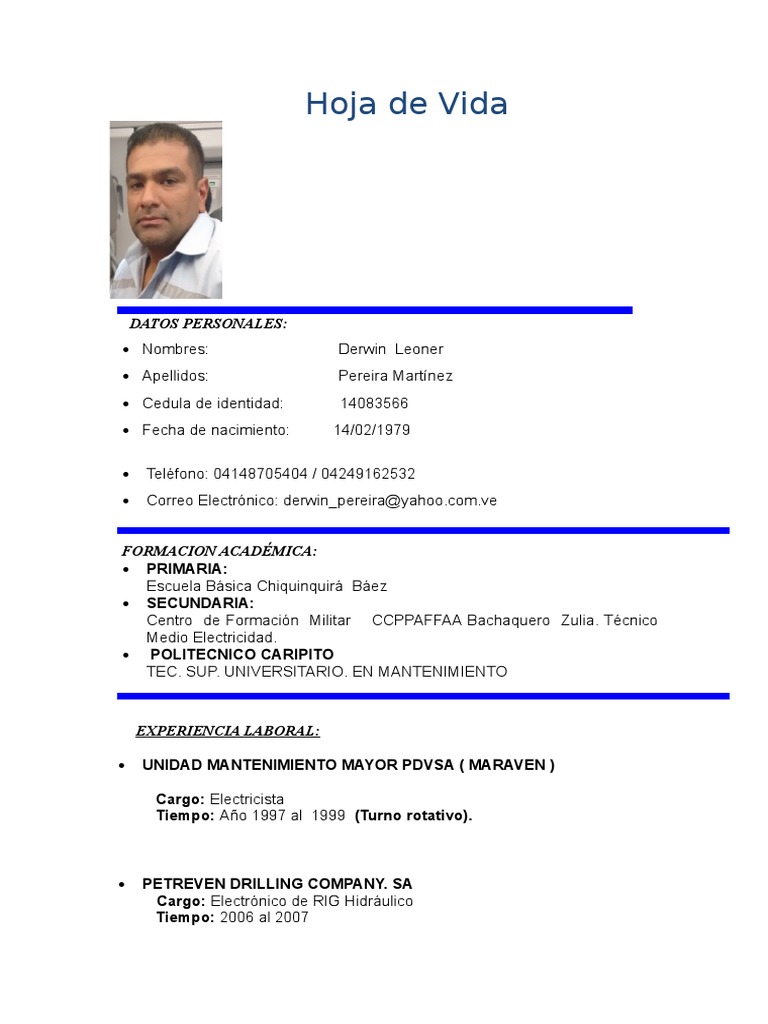 Hoja de Vida de Derwin Pereira | PDF | Electricidad | Electromagnetismo