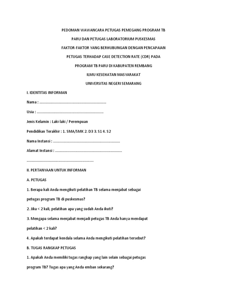 Contoh PEDOMAN WAWANCARA PETUGAS PEMEGANG PROGRAM TB | PDF