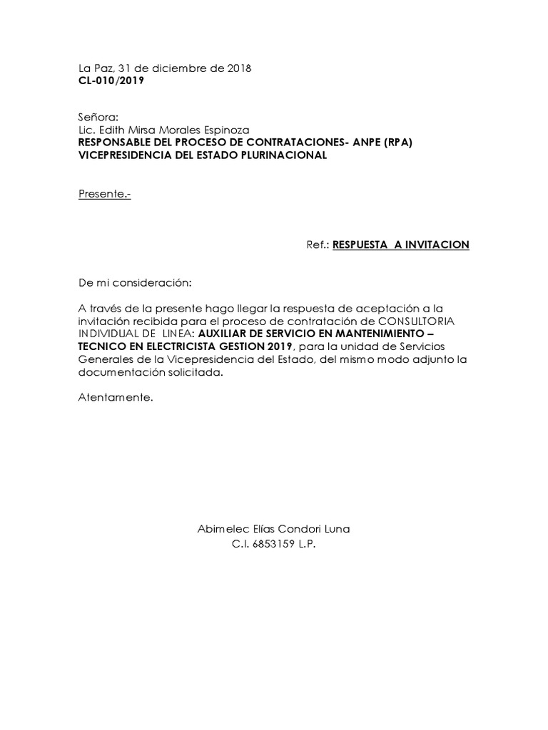 Respuesta A Invitacion 2019 | PDF | Política | Derecho