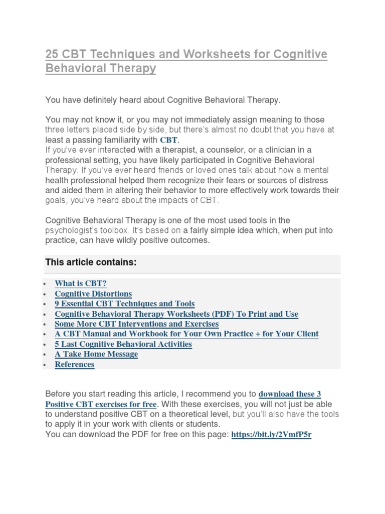 25 CBT | PDF | Cognitive Behavioral Therapy | Psychotherapy
