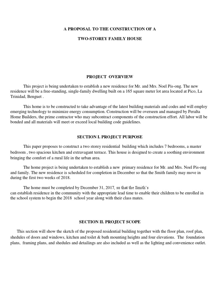 A Proposal To The Construction of A Two-Storey Family House | PDF ...