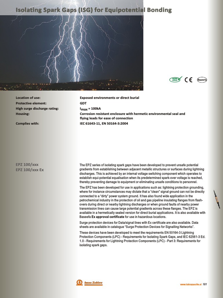 Isolating Spark Gaps (ISG) For Equipotential Bonding: EPZ 100/xxx EPZ ...