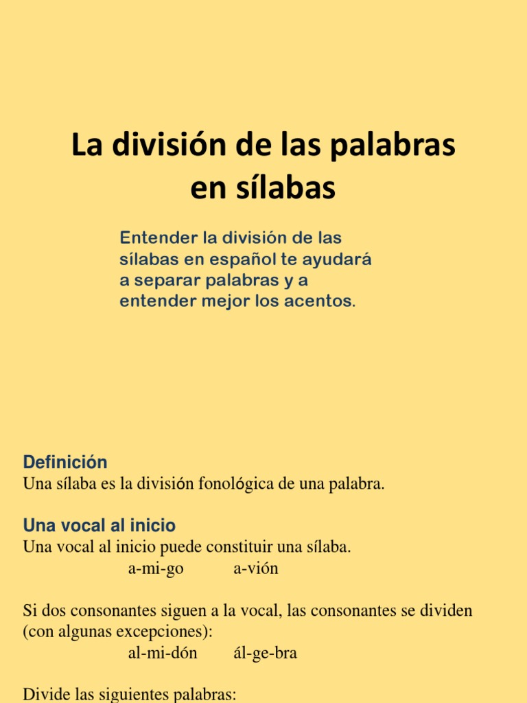 Division de Palabras en Silabas | Sílaba | Vocal