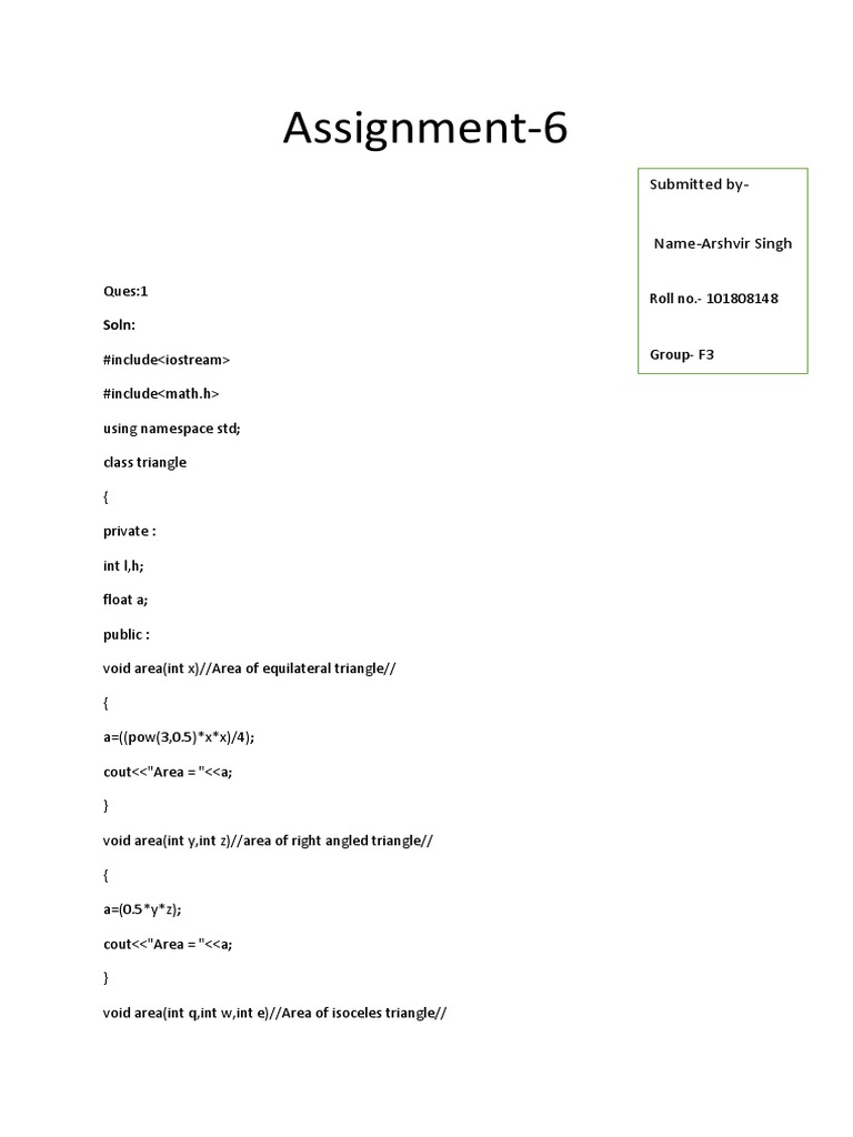 CPP Assignment | PDF | Triangle | Constructor (Object Oriented Programming)