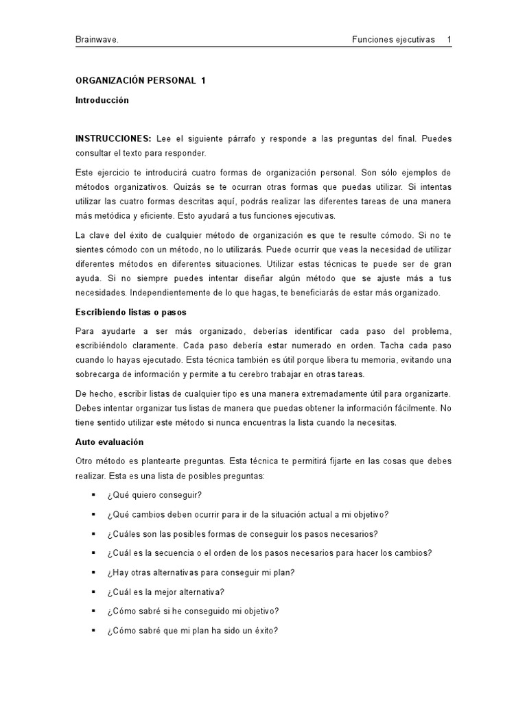 BRAINWAVE Funcions Executives | Descargar gratis PDF | Hemisferio cerebral | Cerebro