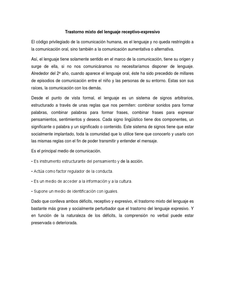 Trastorno Mixto del Lenguaje Receptivo-Expresivo | PDF | Desorden ...