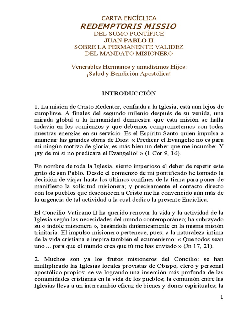 Redemptoris Missio | PDF | Jesús | Cristo (título)