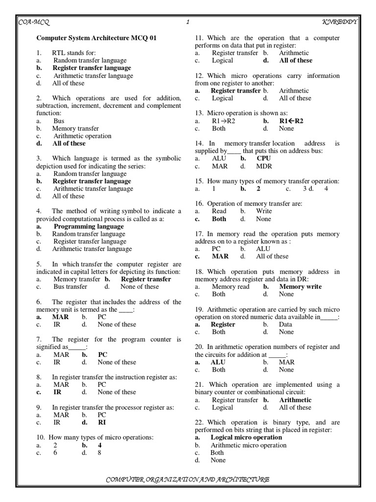 Coa MCQ PDF | PDF | Central Processing Unit | Assembly Language