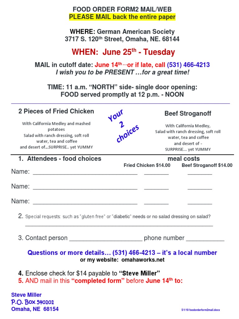 Food Order Form2mail 5-1-19-1 | PDF