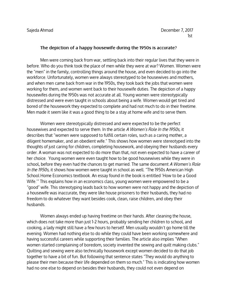 The Role of Women in The 1950s | PDF | Housewife | Woman