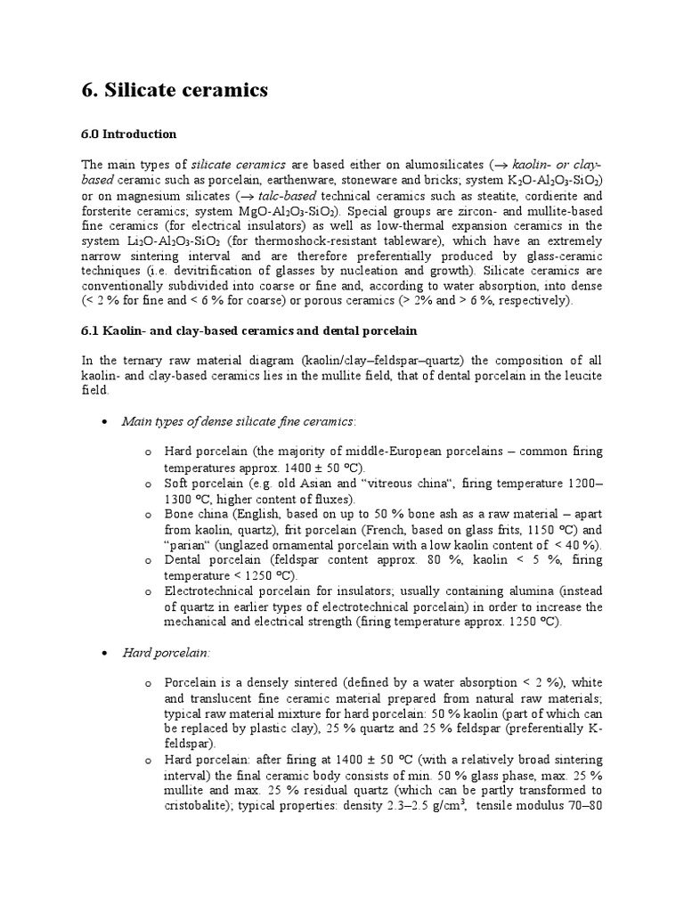 Classification and Properties of Main Silicate Ceramics: Kaolin-Based ...