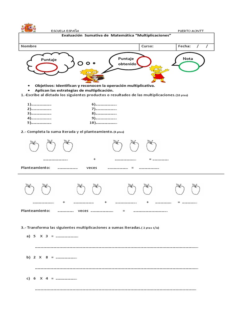 Prueba de Multiplicaciones | PDF | Multiplicación | Enseñanza de matemática