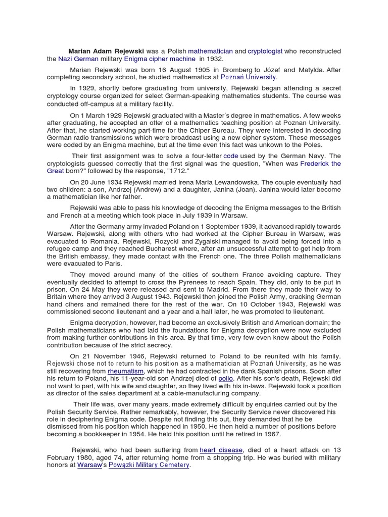 Marian Adam Rejewski Was A Polish: Mathematician Cryptologist Nazi ...