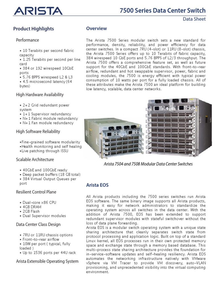 Arista 7500 Datasheet | PDF | Data Center | Computer Network