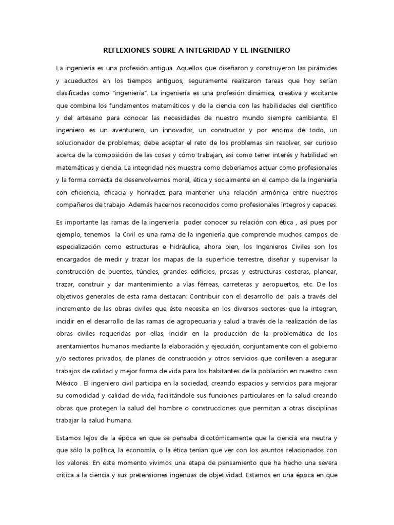 Reflexiones Sobre A Integridad y El Ingeniero | PDF | Ingeniería ...