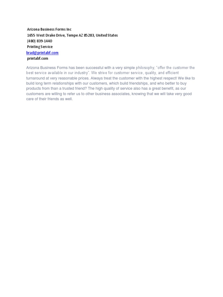 Arizona Business Forms: Quality Printing Services | PDF