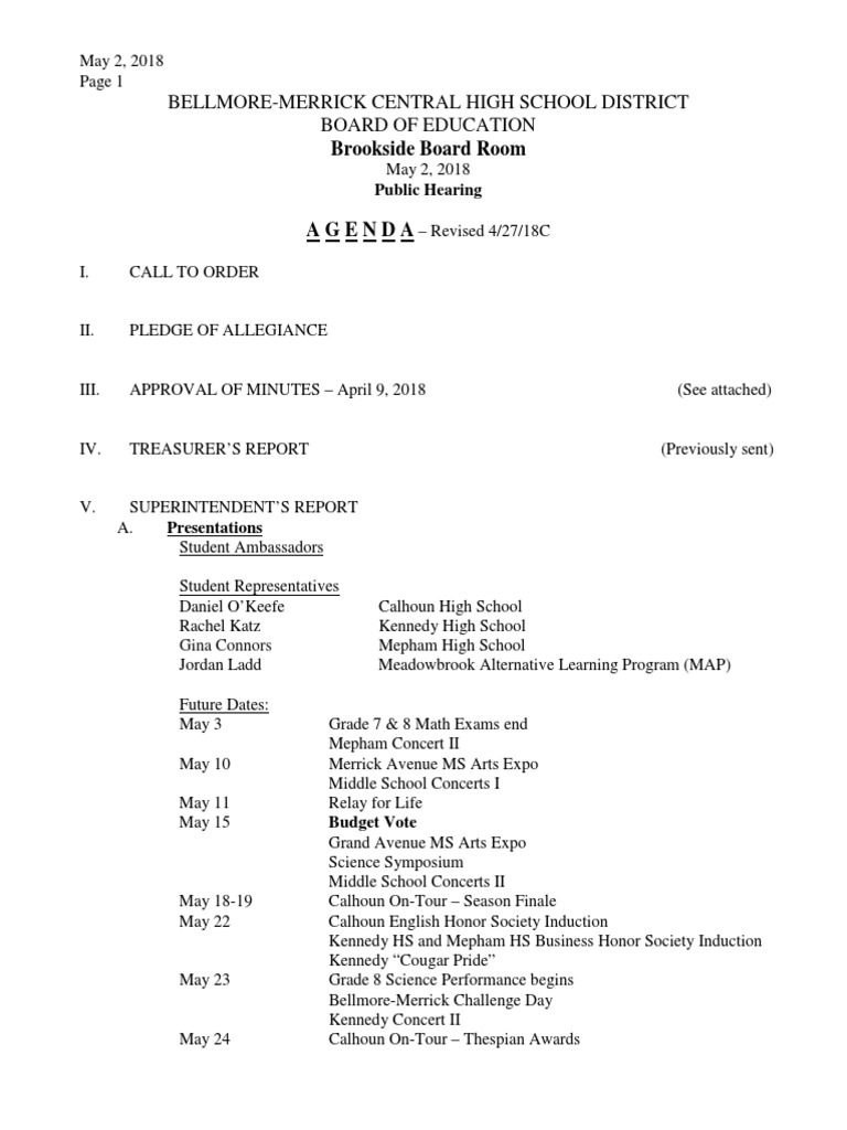 Bellmore-Merrick Central High School District Board of Education | PDF ...