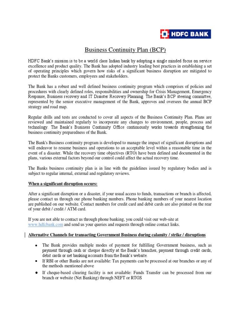 Business Continuity Plan | PDF | Business Continuity | Banks