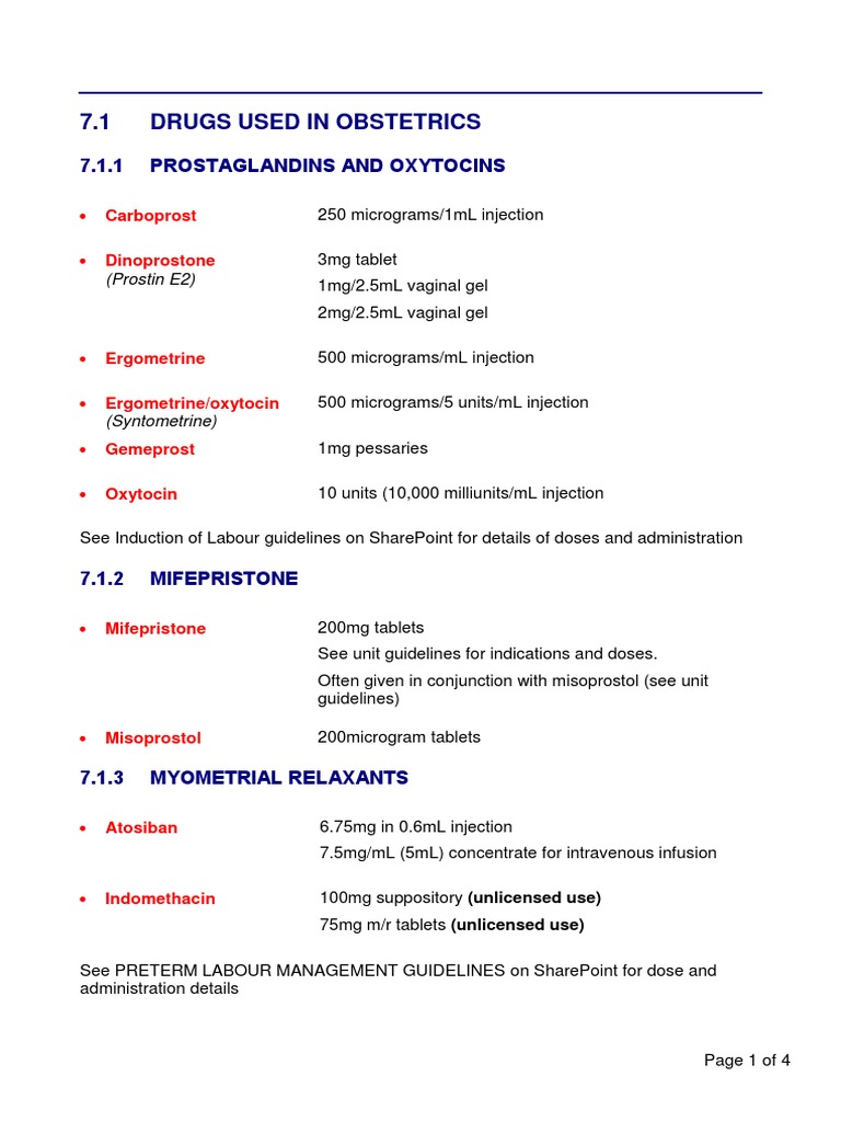Drugs Used in Obstetrics | Download Free PDF | Drugs | Medical Specialties