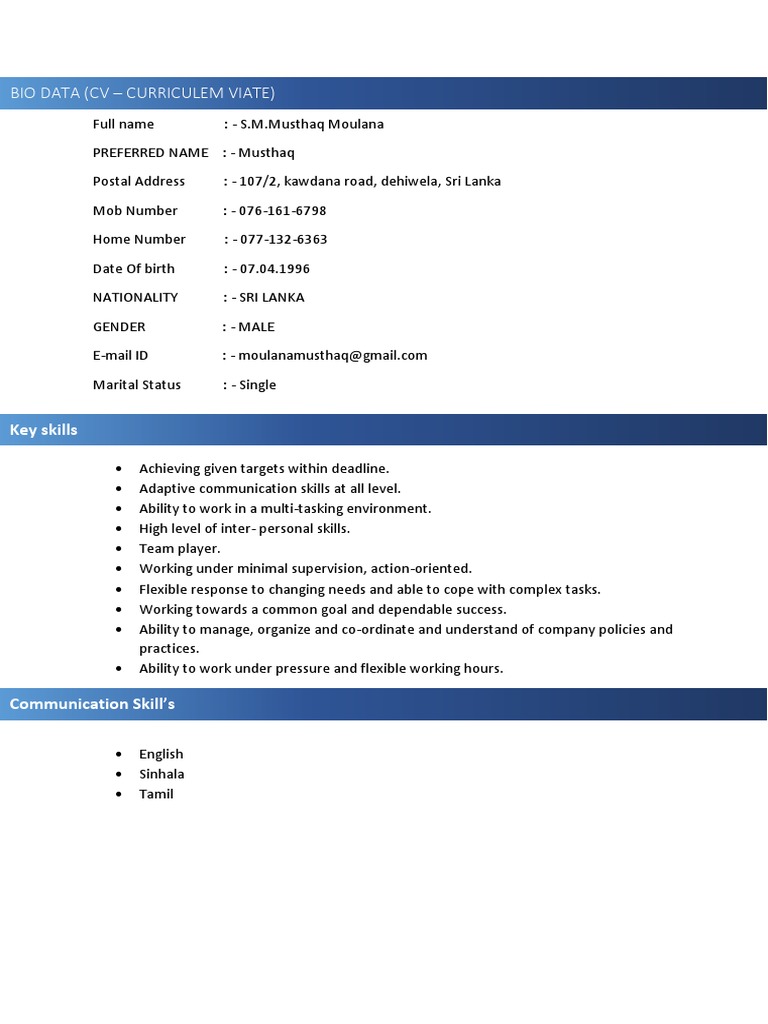 Musthaq CV | PDF | Sales | Business