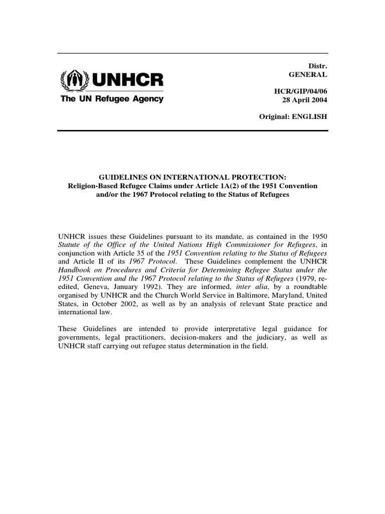 Guidelines on Determining Refugee Status for Claims Based on Religious ...