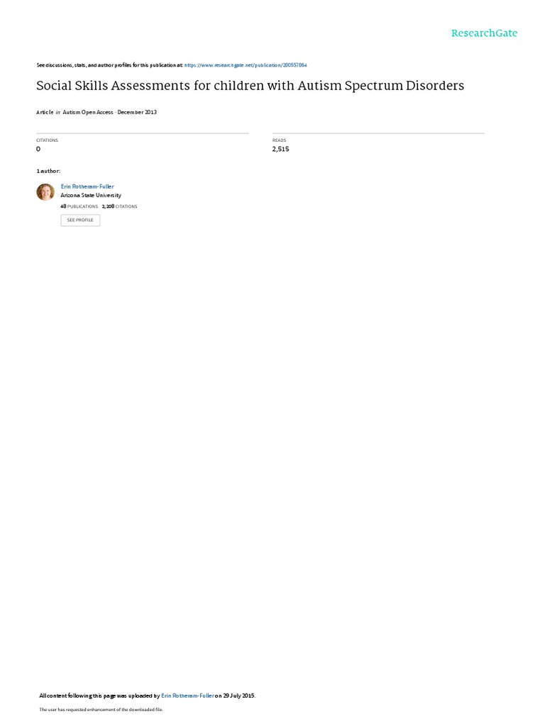 Social Skills Assessments For Children With Autism Spectrum Disorders ...