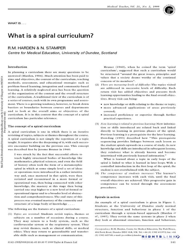 What Is A Spiral Curriculum?: R.M. Harden & N. Stamper | PDF ...