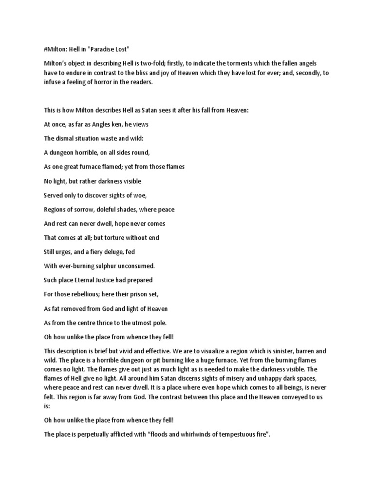 Milton (Hell in Paradise Lost) | PDF | Paradise Lost | Hell