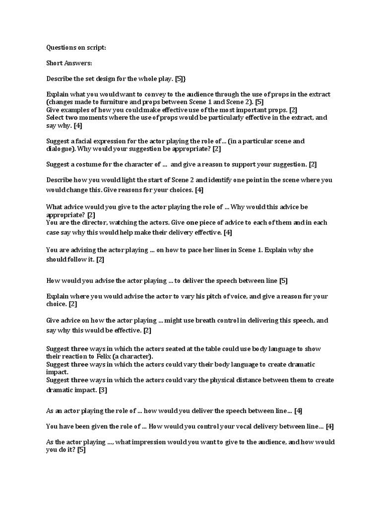 Questions On Script | PDF | Actor | Leisure