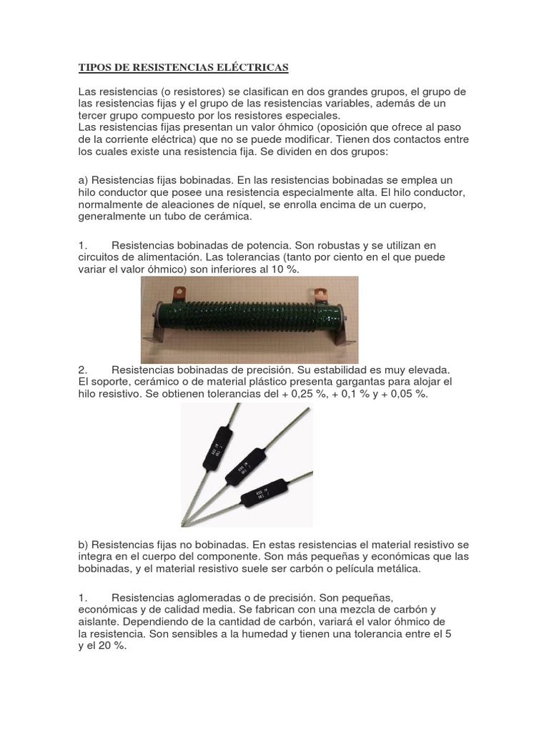 Tipos de Resistencias Eléctricas | PDF | Resistor | Rieles