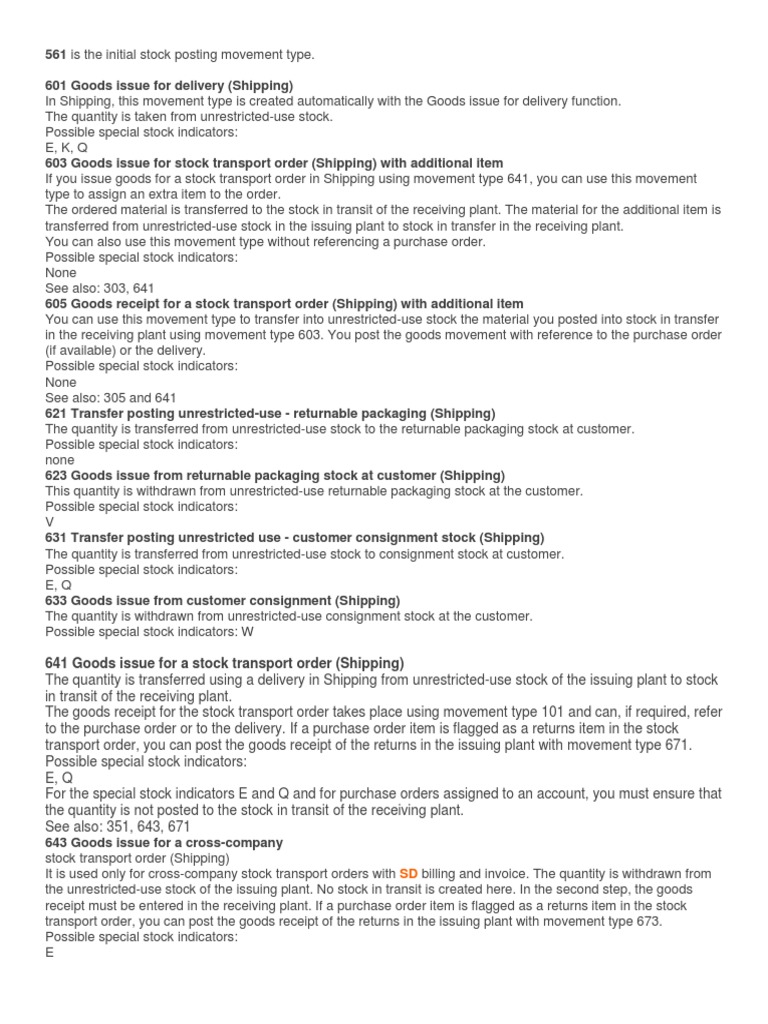 641 Goods Issue For A Stock Transport Order (Shipping) | PDF ...